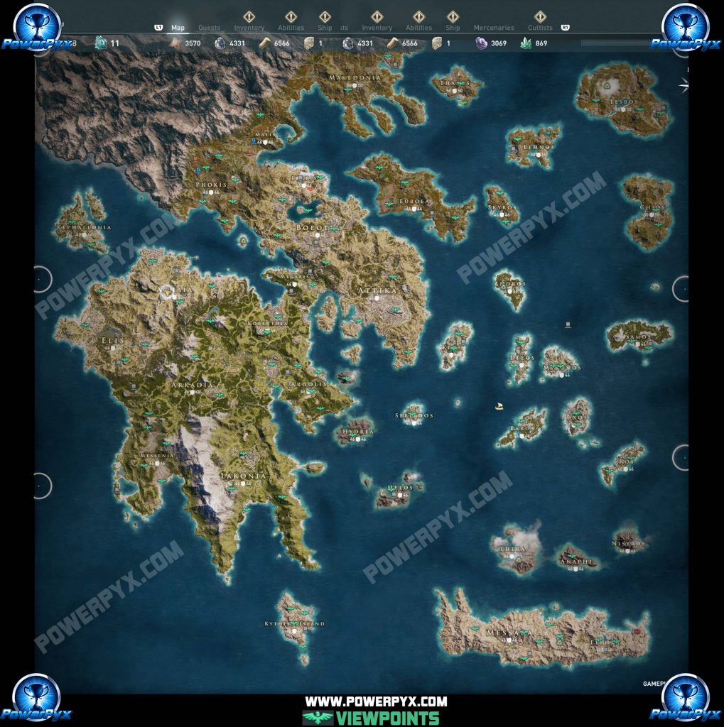 Assassin's Creed Odyssey Viewpoint Locations Map