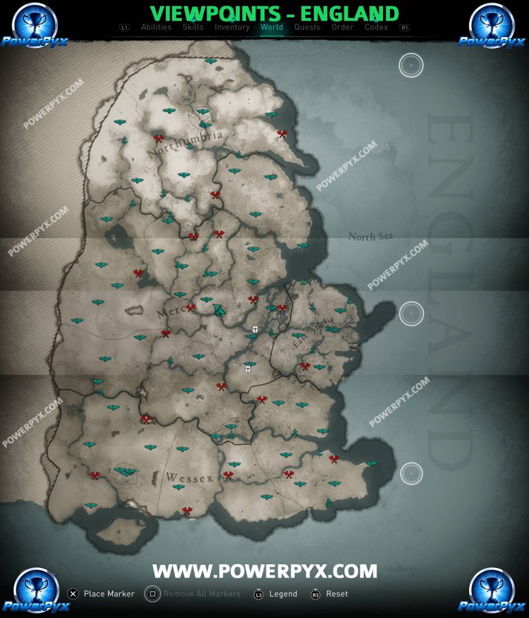 Assassin's Creed Valhalla Viewpoint Locations Map