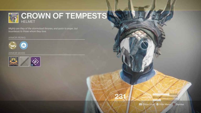 Destiny 2 Exotic Gear: Crown of Tempests (Warlock Helmet)