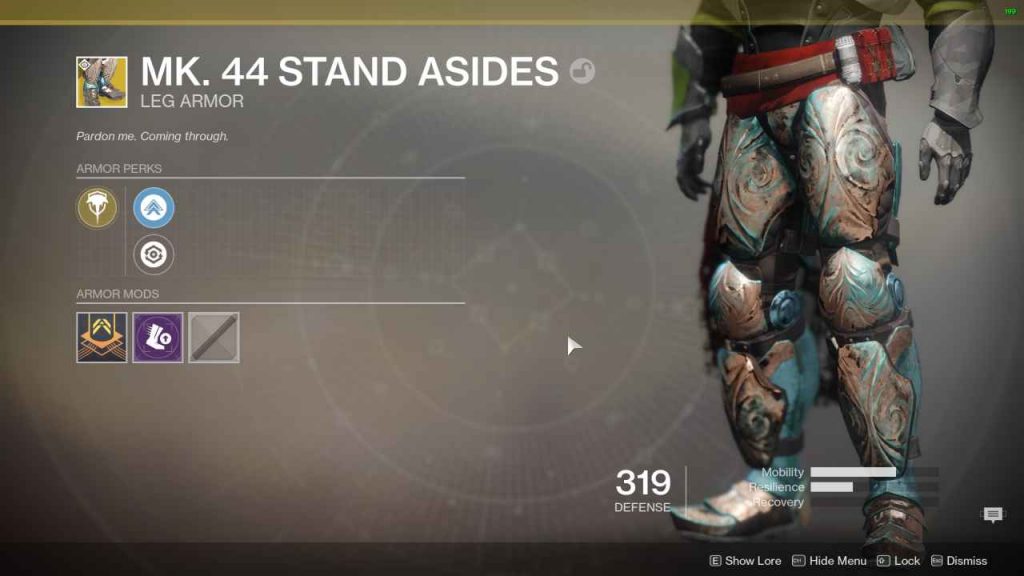 Destiny 2 Curse of Osiris Exotic: Mk. 44 Stand Asides (Titan Leg Armor)