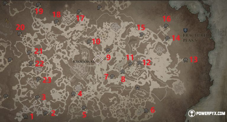 Diablo 4 Fractured Peaks All Side Dungeon Locations